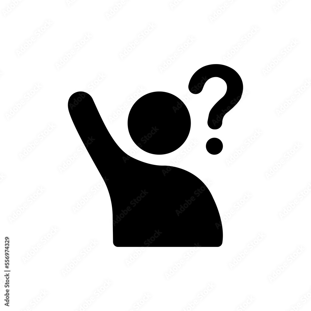Simple icon with man or person with raised hand and a question mark ...