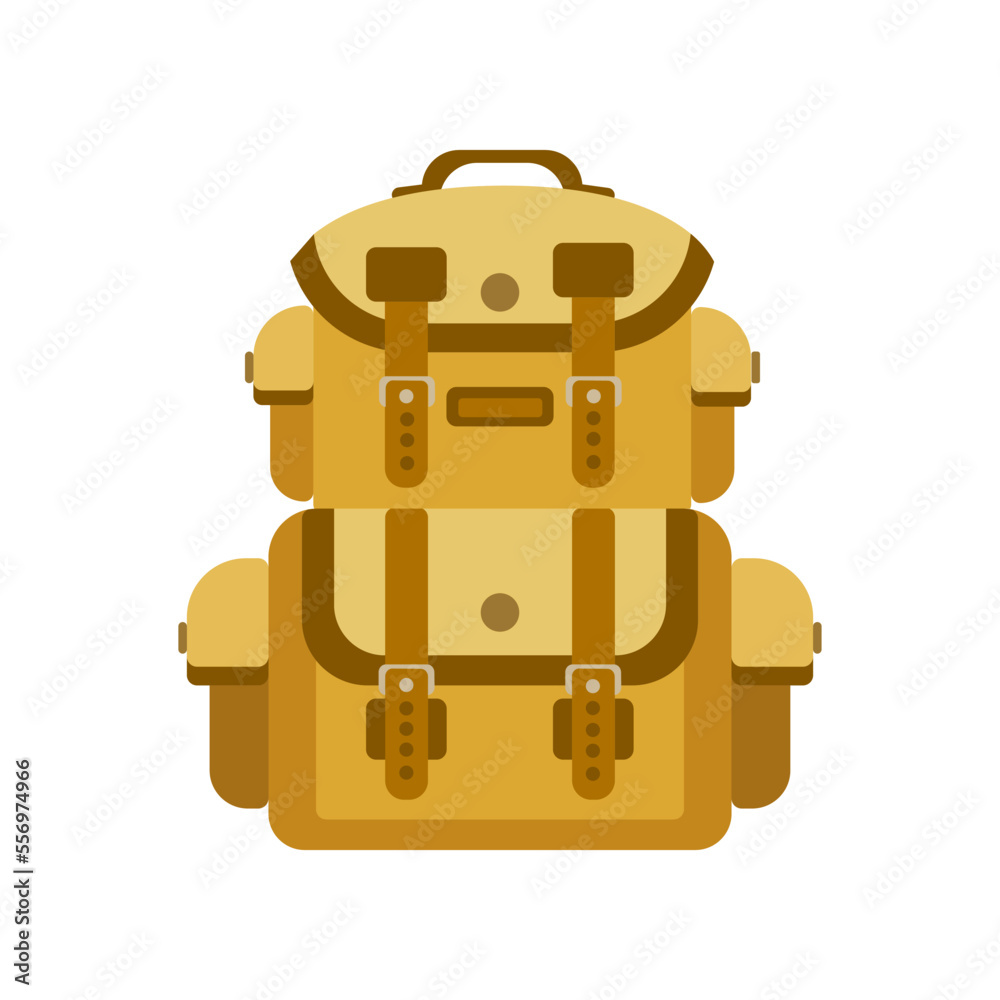 Yellow hiking backpack for desert trip cartoon illustration. Colorful ...