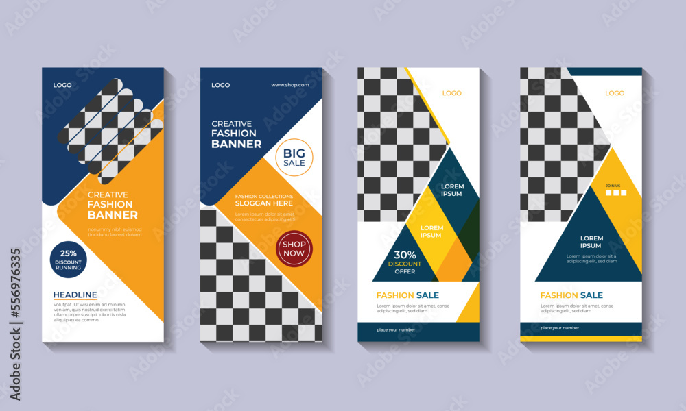 Fashion sale roll up banner design template Set. Horizontal and ...