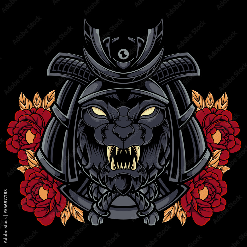 JAPANESE SAMURAI WOLF RONIN LOGO ILLUSTRATION Stock Vector | Adobe Stock