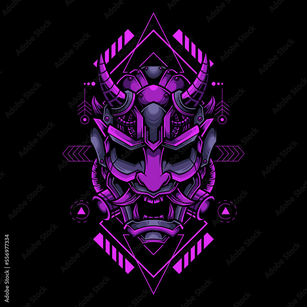 JAPANESE MECHA ONI MASK ROBOT CYBER FUTURISTIC LOGO ILLUSTRATION Stock ...
