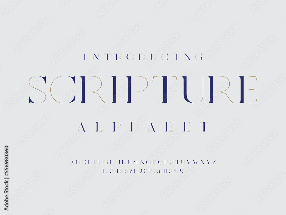 Vector of stylized modern serif alphabet design with uppercase, numbers ...