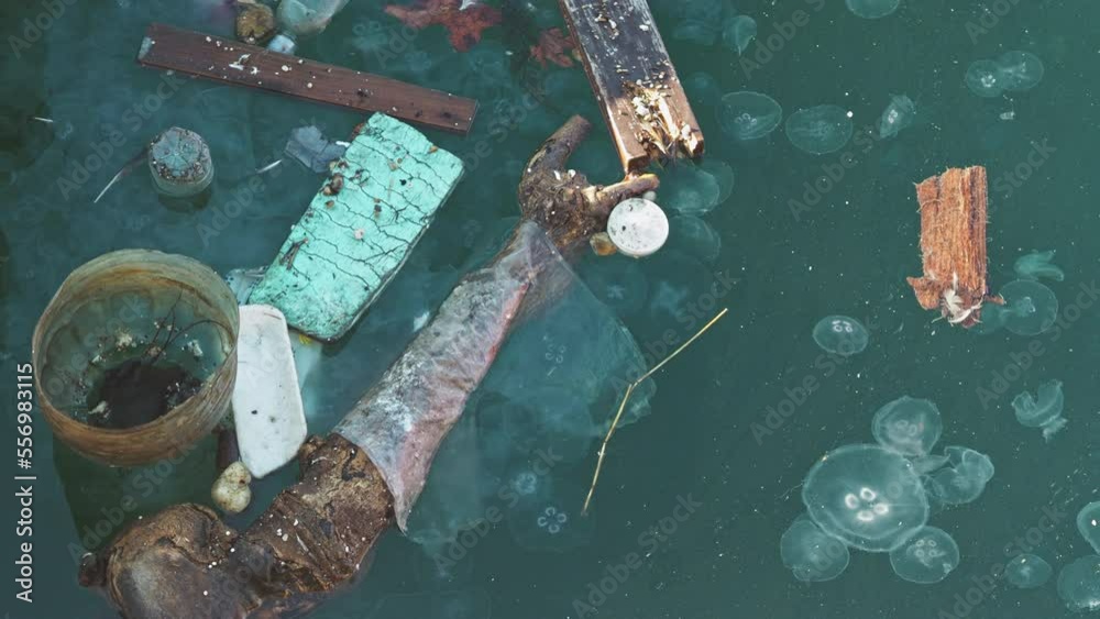 microplastics in ocean water. plastic fragments or particles in sea ...