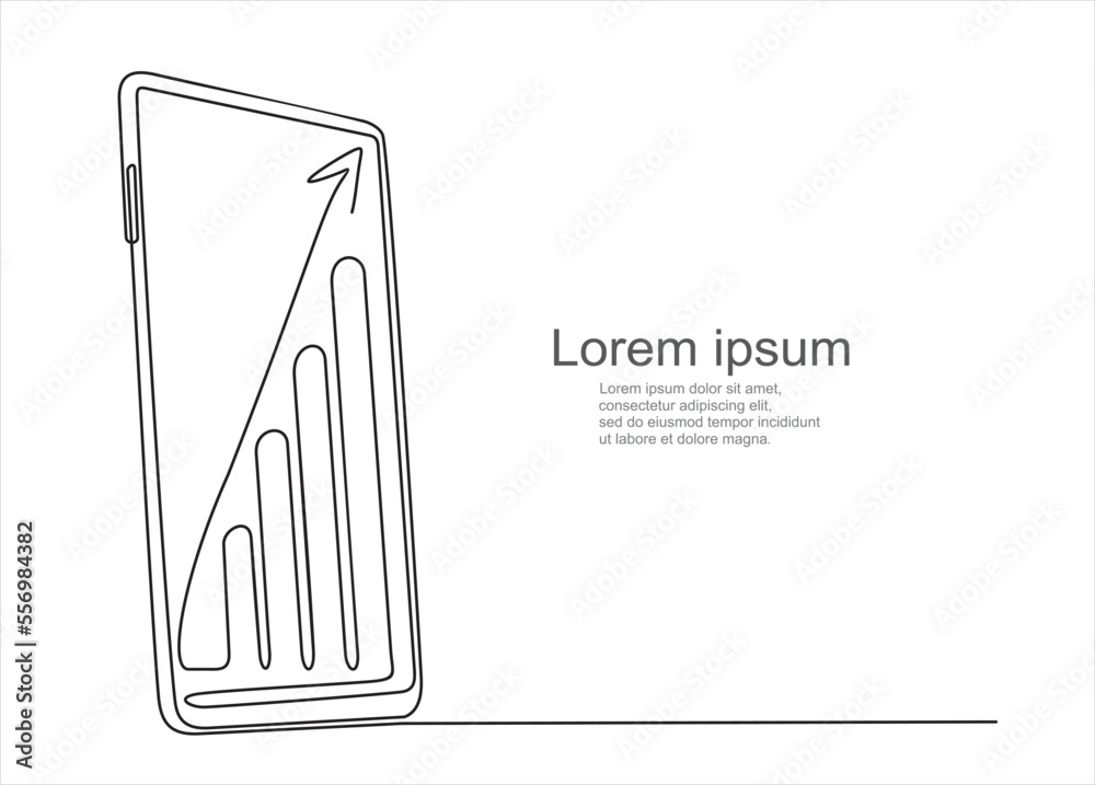 Continuous one line drawing of smartphone with graph on screen isolated ...