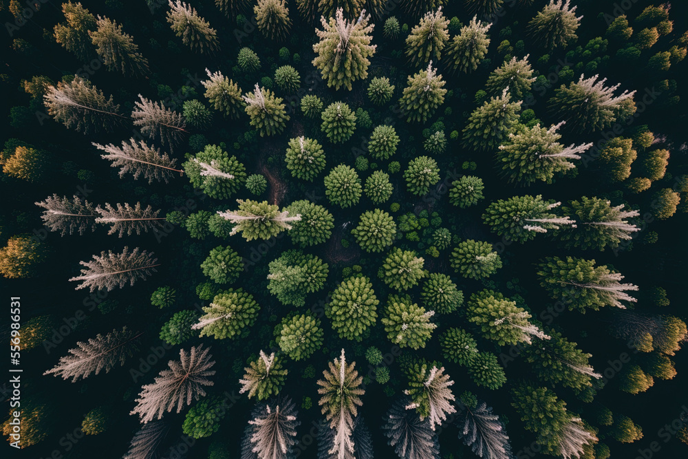 from above Scandinavian nature top down drone landscape soaring above ...