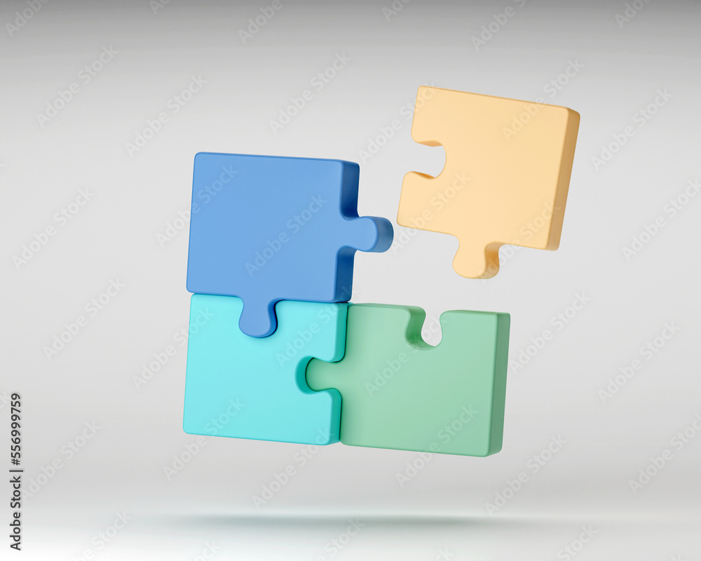 3D jigsaw puzzle pieces symbol of teamwork. Problem-solving, business ...