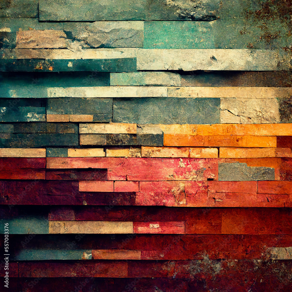 Texture background of old colour dirty crumbling brick wall. Uneven ...