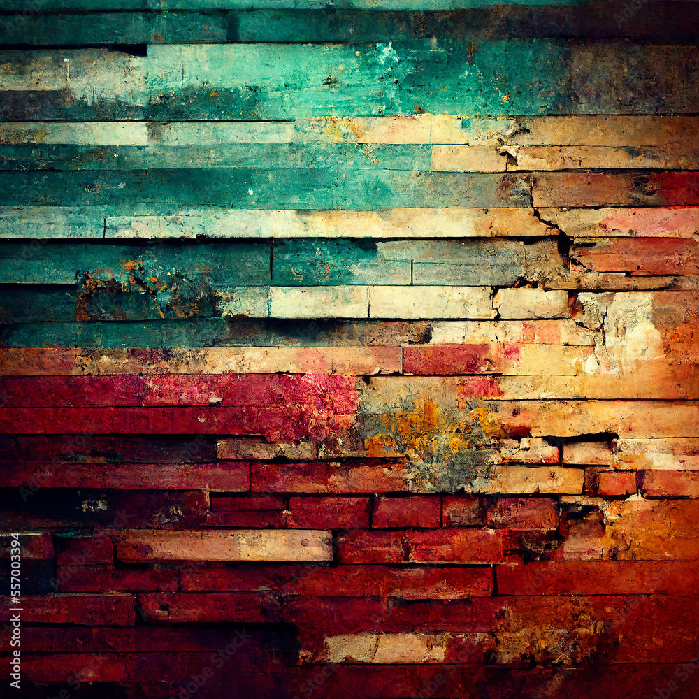 Texture background of old colour dirty crumbling brick wall. Uneven ...