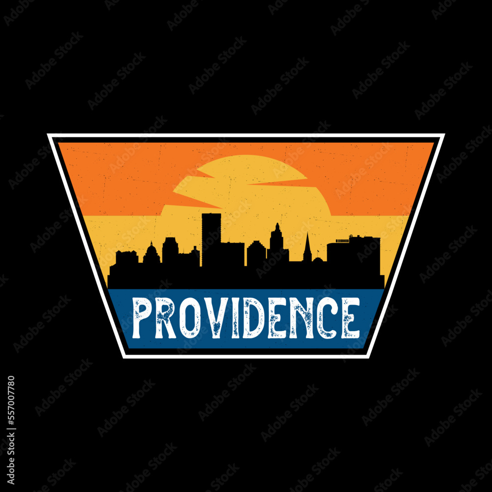 Providence Rhode Island USA Skyline Silhouette Retro Vintage Sunset ...