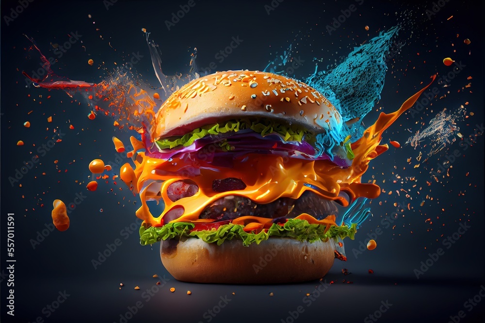 Hamburger, burger exploding photoshoot, macro photography food, food ...