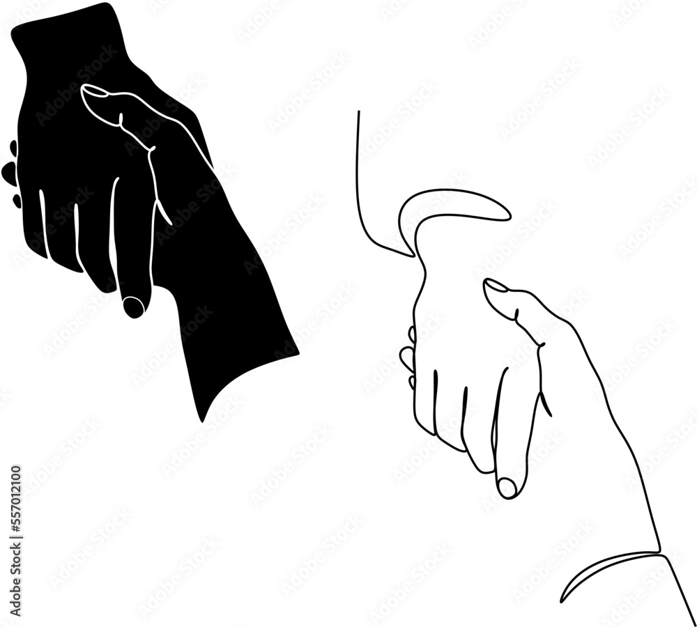 Hand holding hand together vector.Hands holding icon in black style ...