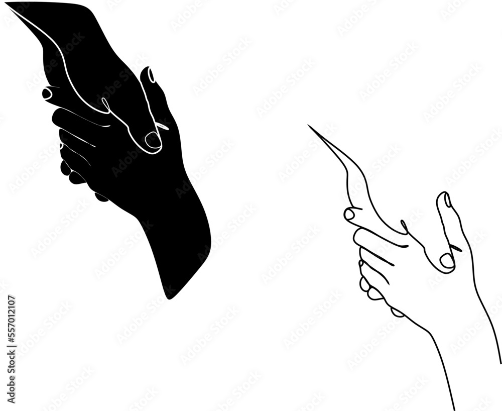 Hand holding hand together vector.Hands holding icon in black style ...