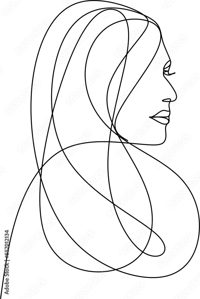 Woman Abstract Face One Line Drawing Hand Drawn Outline Illustration