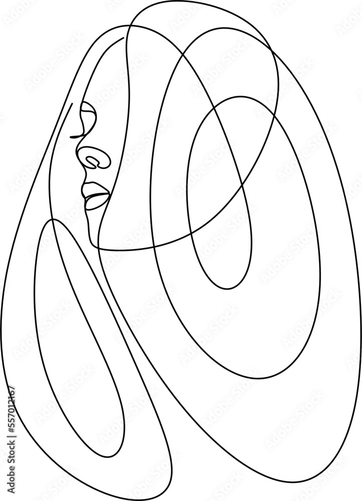 Woman Abstract Face One Line Drawing Hand Drawn Outline Illustration