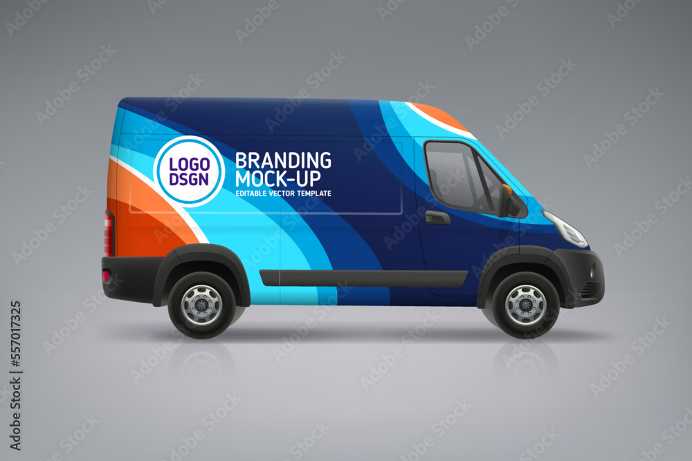 Company Car mockup with branding design. Corporate Van mockup. Abstract ...