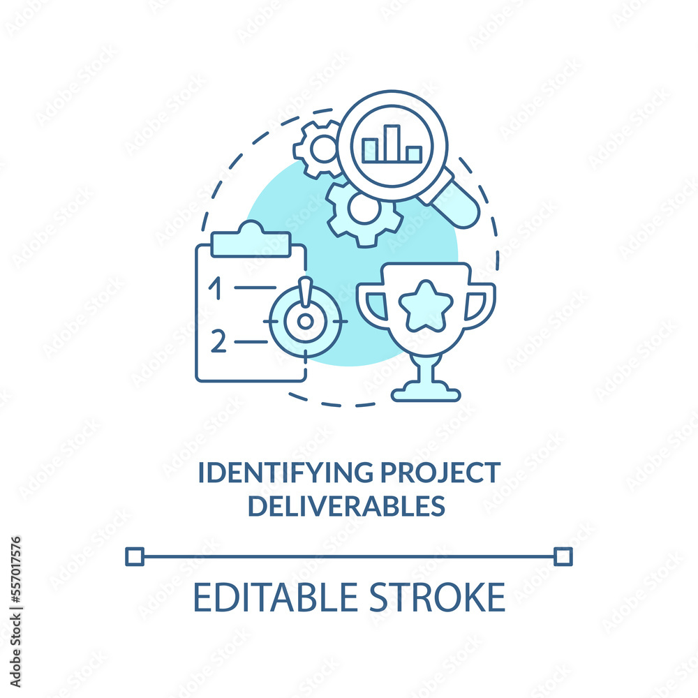 Identifying project deliverables turquoise concept icon. Work planning ...