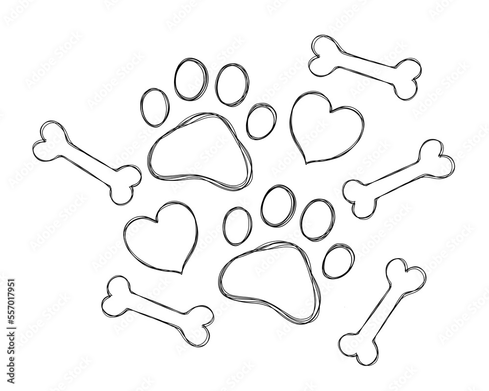 Dog Footprints And A Heart With A Dog Bone Love For A Pet Dog Paw dog-footprints-and-a-heart-with-a-dog-bone-love-for-a-pet-dog-paw