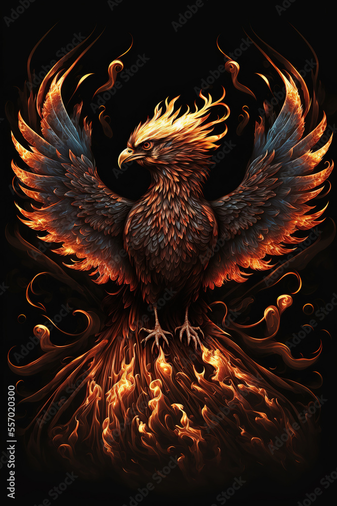 Illustration of a phoenix in fire. Symbol of rebirth. Fenix with ...