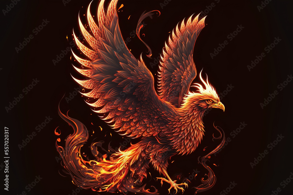Illustration of a phoenix in fire. Symbol of rebirth. Fenix with ...