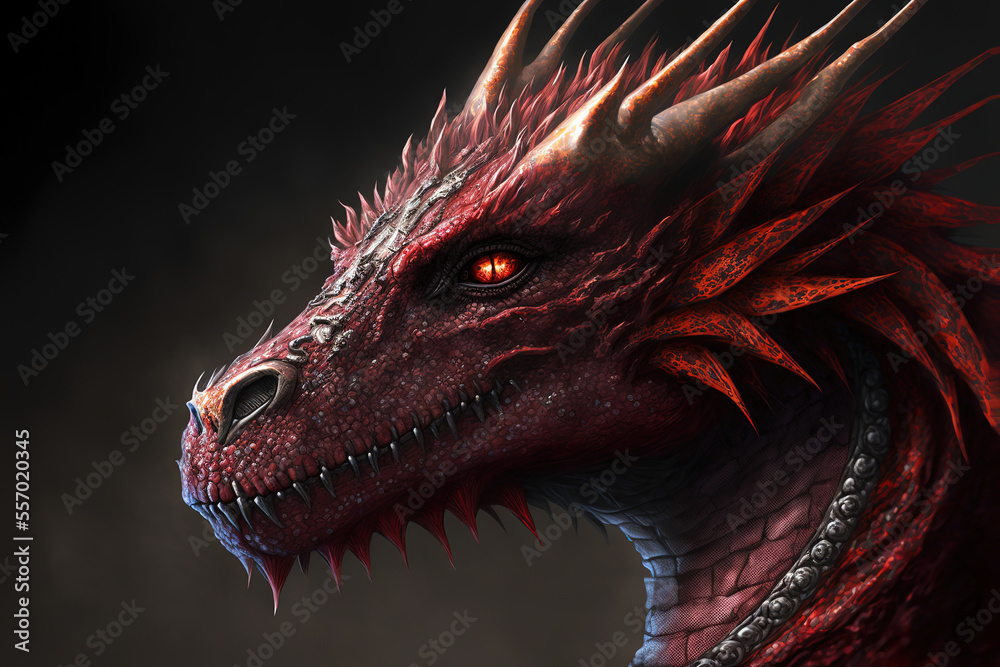 Red dragon head digital painting Stock Illustration | Adobe Stock