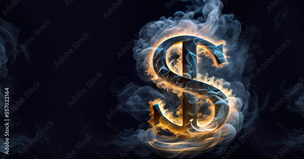 the dollar sign as symbol of wealth or money burnt and being evaporated ...