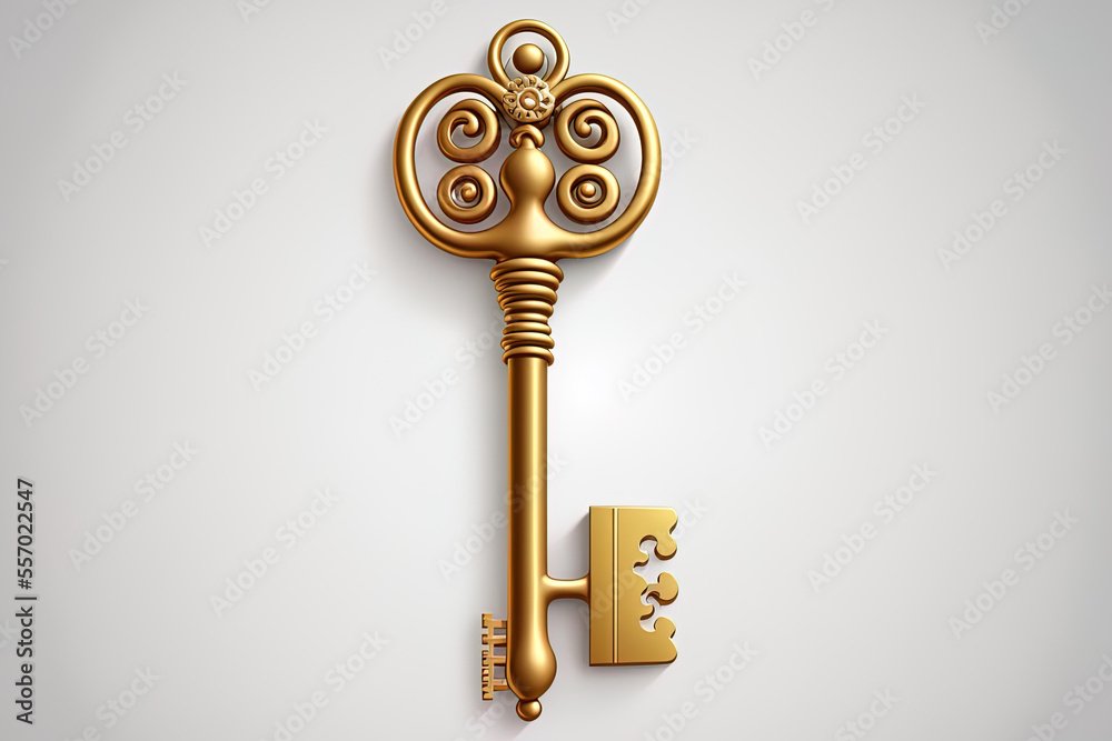golden key symbol Illustration of a white backdrop with a gold metal ...