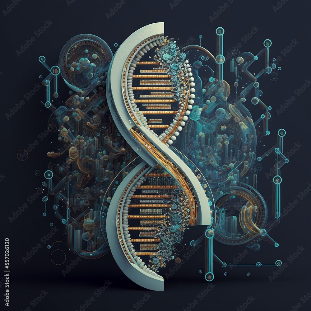 Illustration of a DNA chain. Genetics and research concept. Generative ...