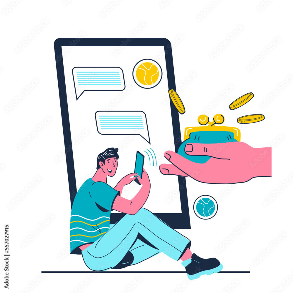 Online payment and one click transaction, flat cartoon vector ...