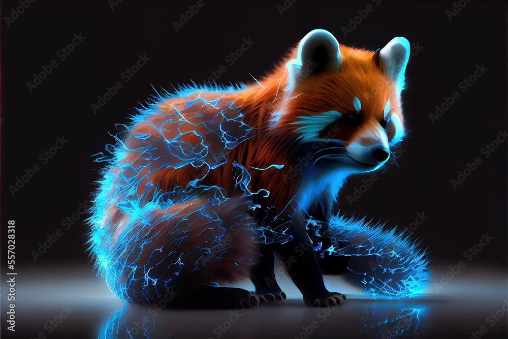 Anime style red panda with blue electric lightning. AI generated art ...