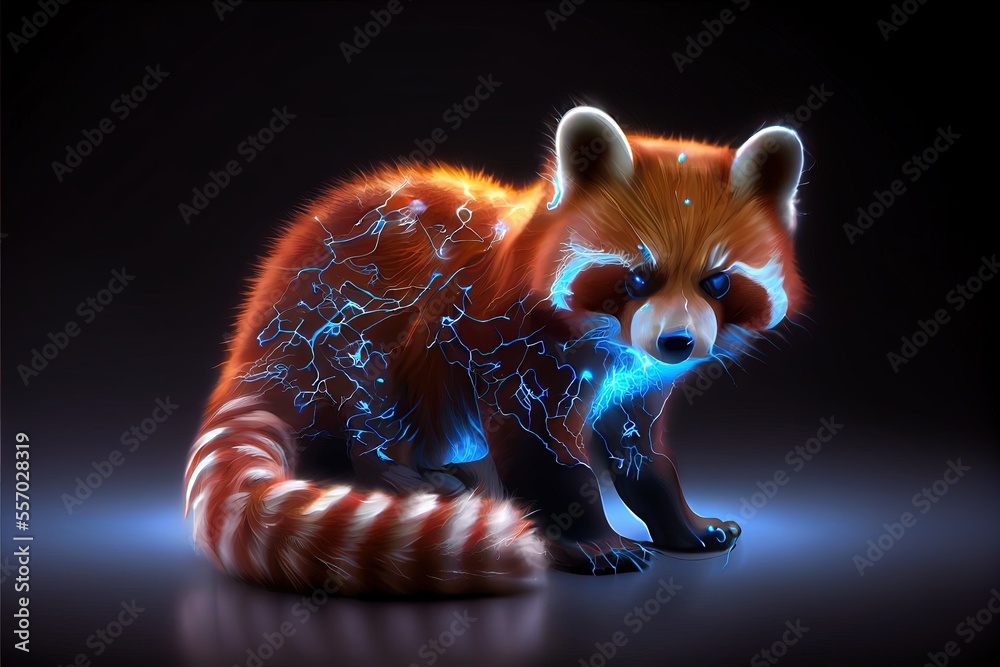 Anime style red panda with blue electric lightning. AI generated art ...