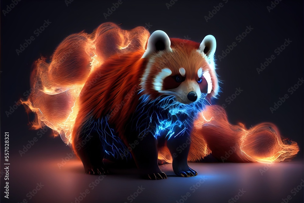 Anime style red panda with blue electric lightning. AI generated art ...