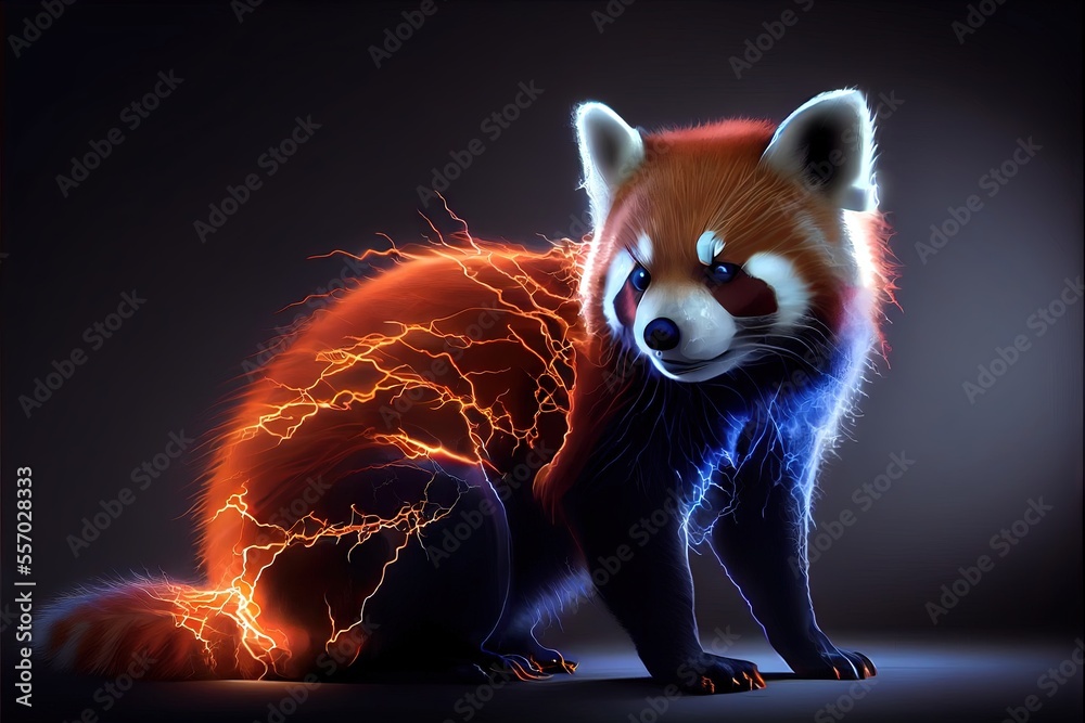 Anime style red panda with blue electric lightning. AI generated art ...