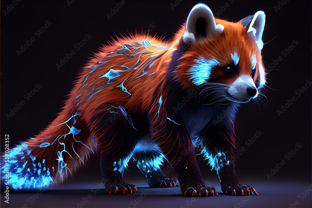 Anime style red panda with blue electric lightning. AI generated art ...