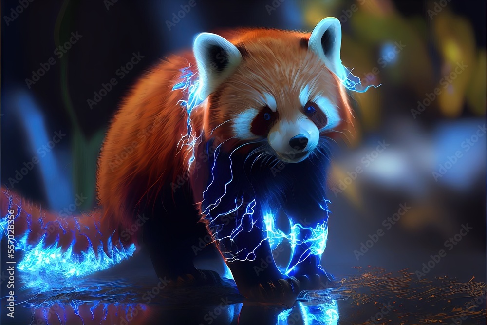 Anime style red panda with blue electric lightning. AI generated art ...