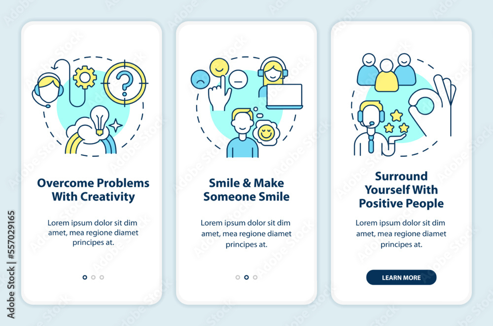 Positive attitude in customer service onboarding mobile app screen ...