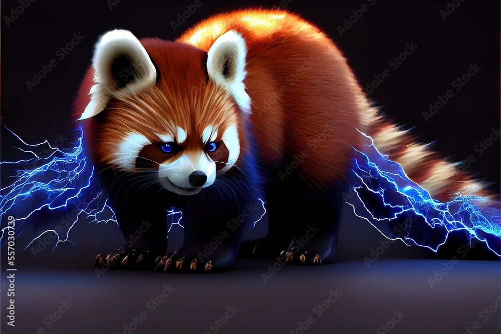 Anime style red panda with blue electric lightning. AI generated art ...
