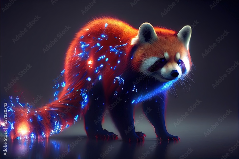 ภาพประกอบสต็อก Anime style red panda with blue electric lightning. AI ...