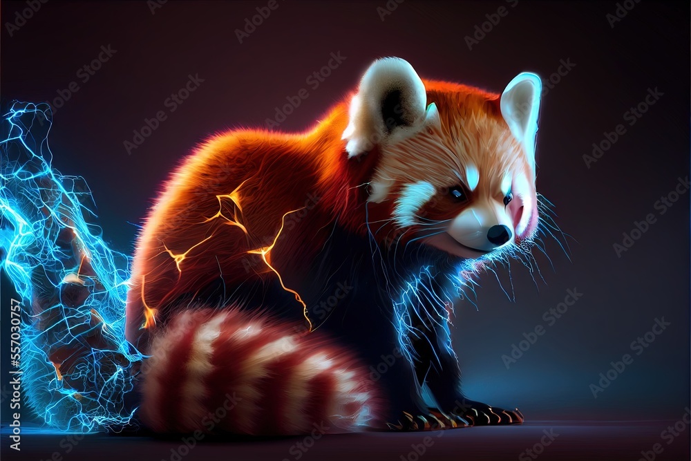 Anime style red panda with blue electric lightning. AI generated art ...