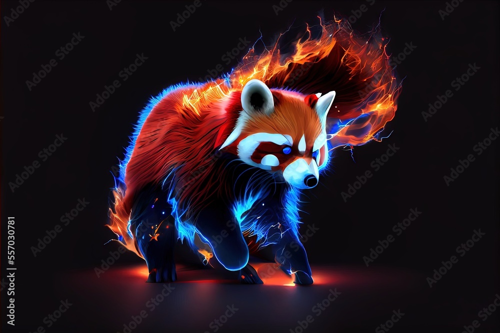 Anime style red panda with blue electric lightning. AI generated art ...
