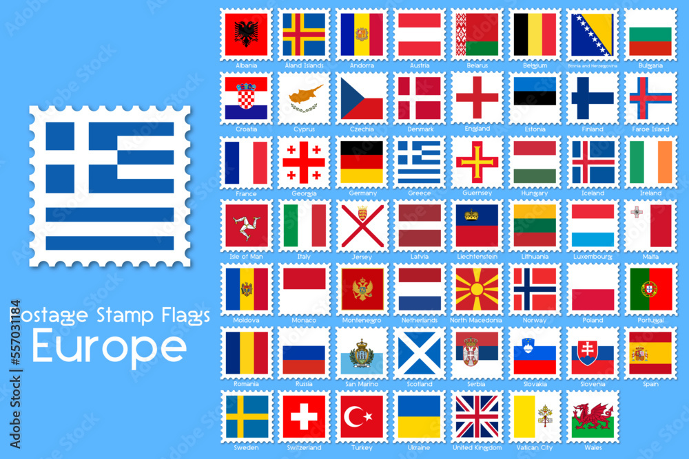 European continent country flags postage stamps. Vector Illustration ...