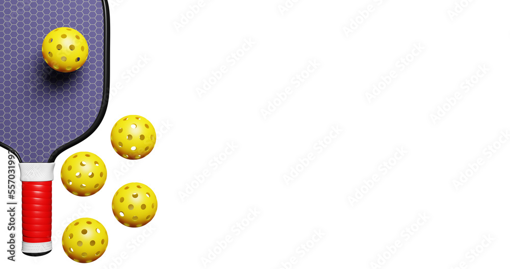Part of a paddle racket for playing pickleball plastic balls on a ...