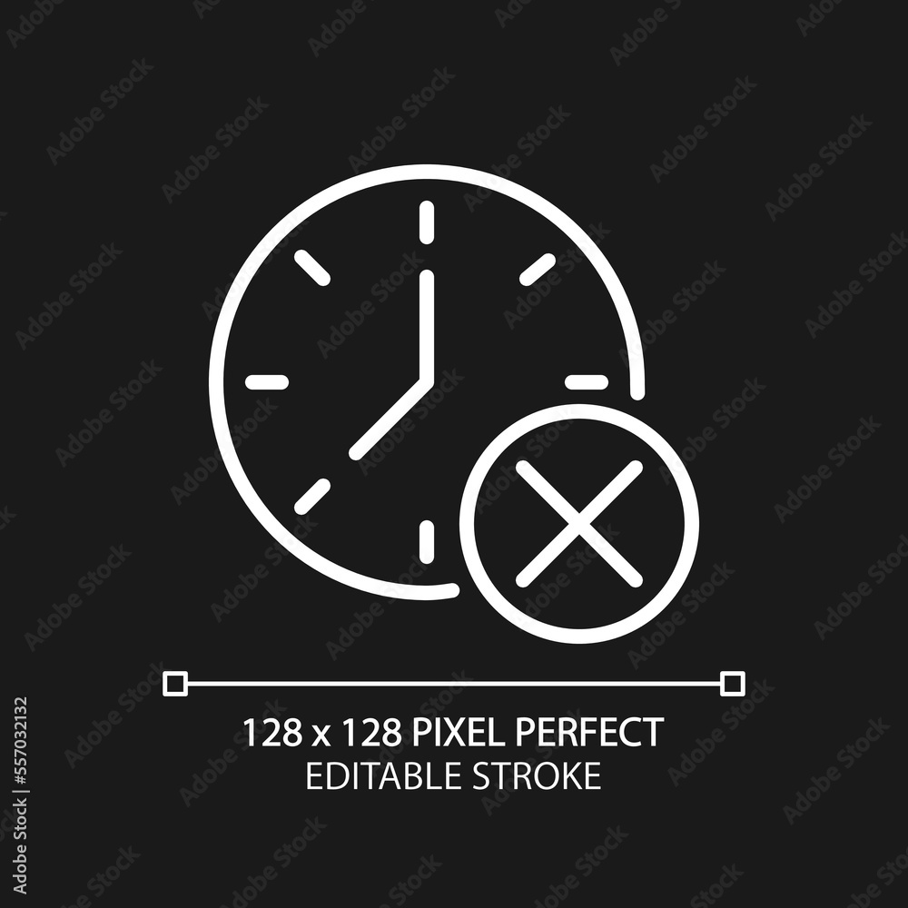 Clock with cross mark pixel perfect white linear icon for dark theme ...
