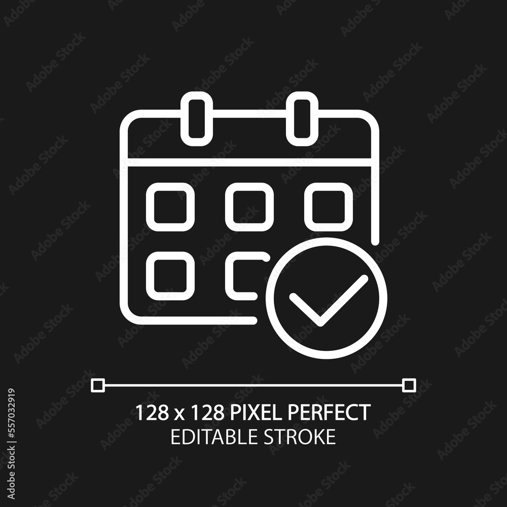 Calendar with check mark pixel perfect white linear icon for dark theme ...