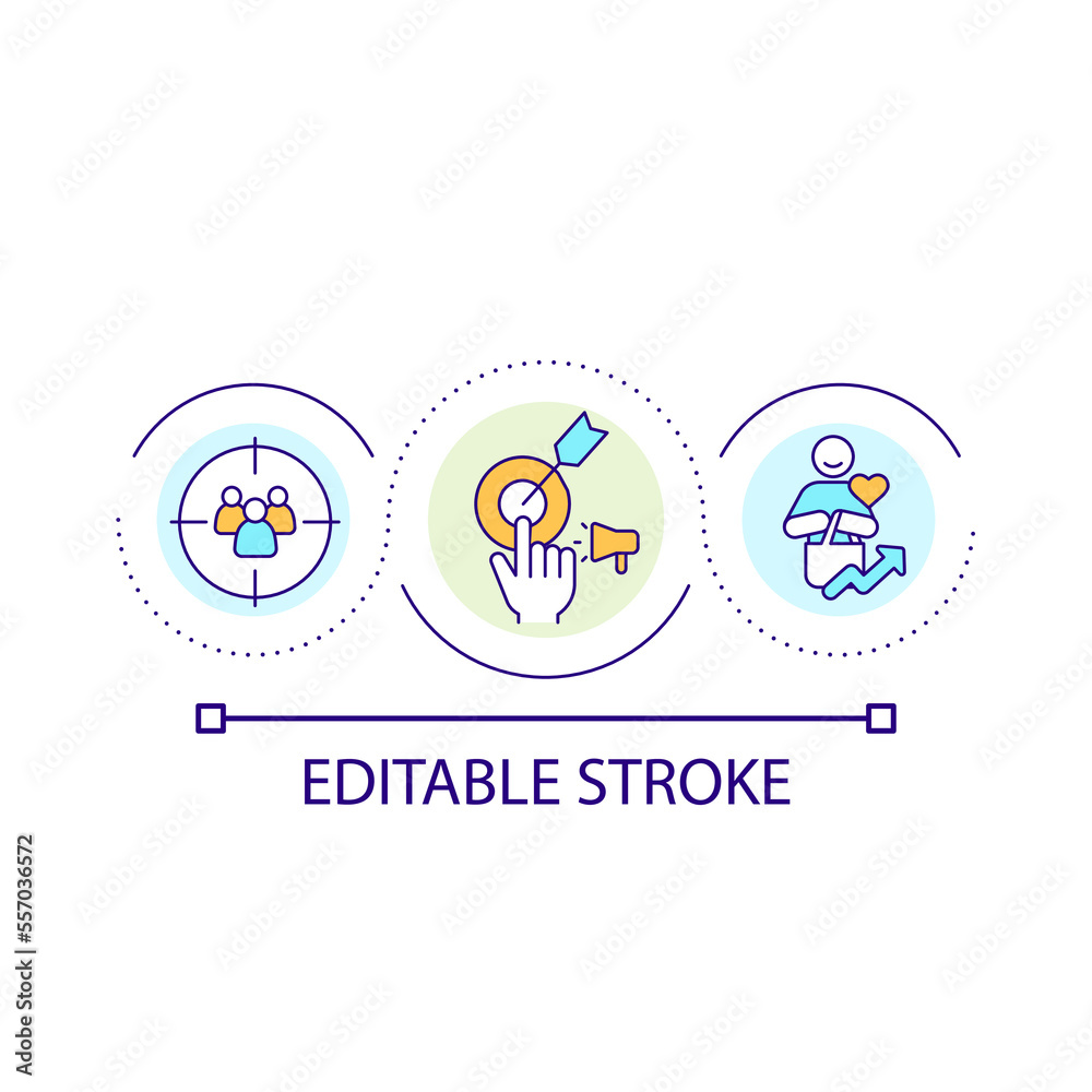 Promotional campaign loop concept icon. Advertising for target audience ...