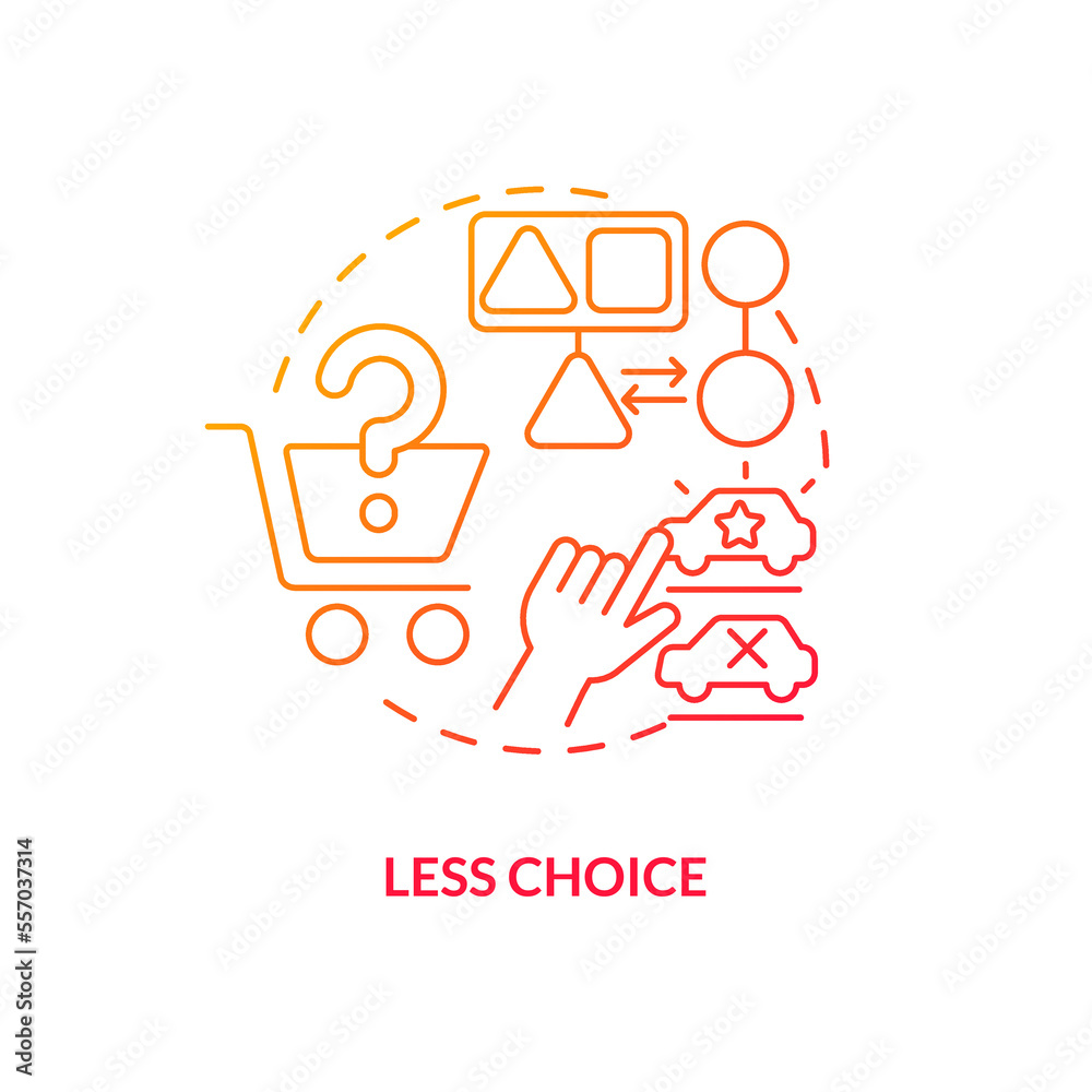 Less choice red gradient concept icon. Mergers drawback abstract idea ...