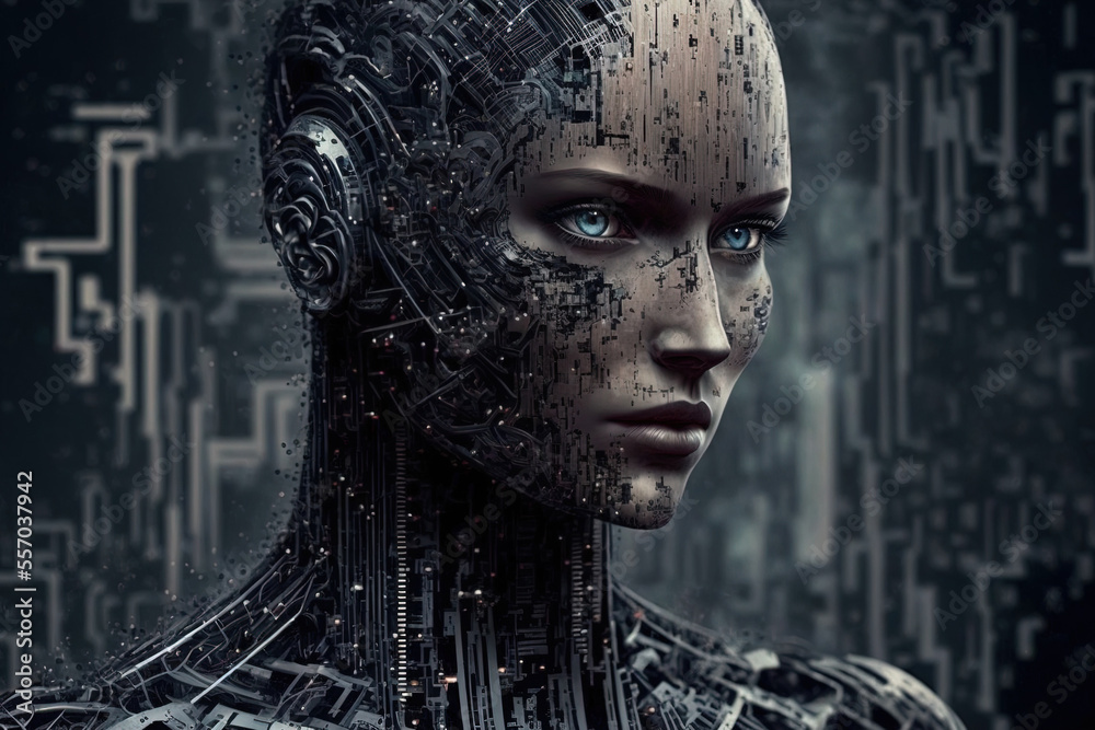 Artificial Intelligence Binary Code Large Data Analysis And Humanoid