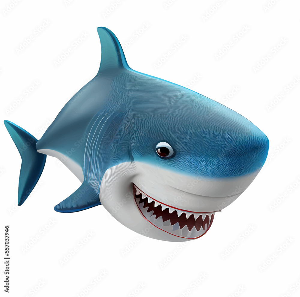 Blue cartoon shark with open mouth on a white background. Vector ...