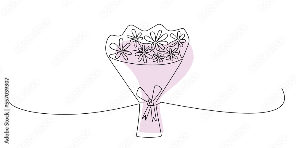 Decoration continuous line hand drawing flowers bouquet for wedding ...