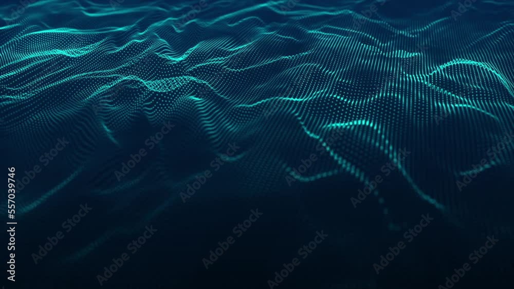 Dynamic wave of glowing particles. Data flow information. Concept of ...