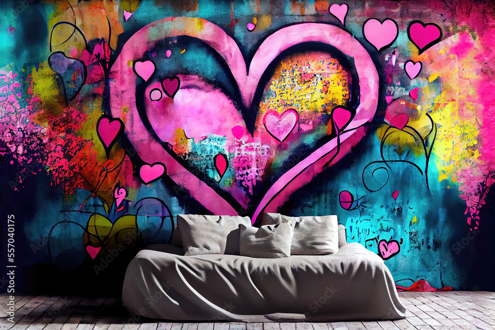 Pink graffiti heart on wall as love symbol illustration (Generative AI ...